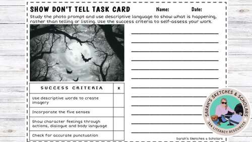 Halloween Descriptive Writing/ Show Don't Tell prompts BONUS wordsearch ...