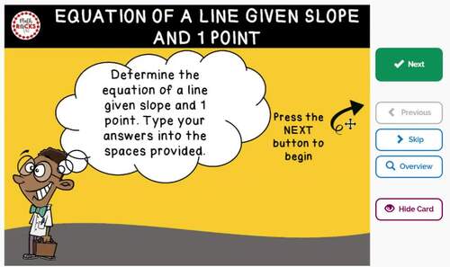 Linear Relations Equation Of A Line Given Slope and 1 Point Boom Cards™ 8th