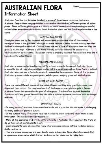 Australian Geography Comprehension Pack by Pink Tulip Teaching Creations