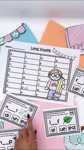 Long Vowels Missing Digraph Phonics Practise Center Kindergarten Task Cards