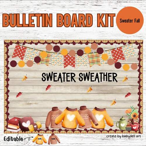 Sweater Weather Fall Bulletin Board Kit | Editable Classroom & Door Decor