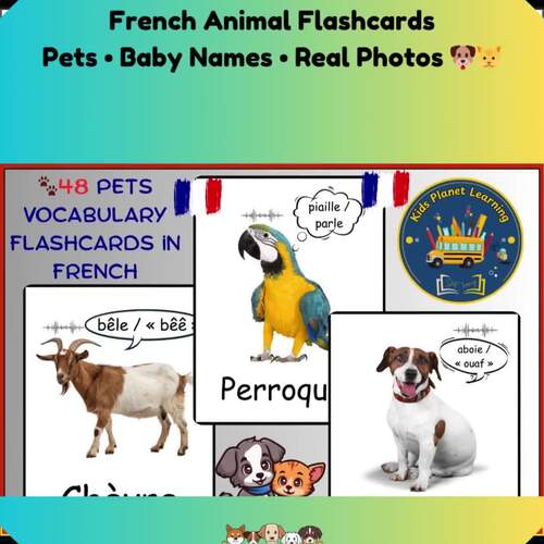 Pets Animals Vocabulary Flashcards in French Bundle – Real Photos ...