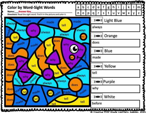 Sight Word Color By Number Code Summer Review Work 1st 2nd Grade 3rd ELA
