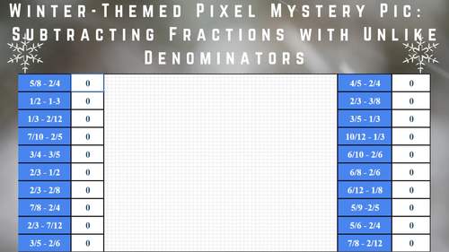 Winter-Themed: Pixel Art Mystery Pic-5th Grade Math-Subtracting ...