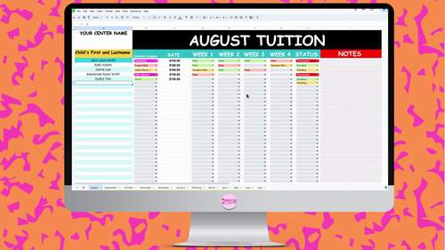 Daycare Payment Tracker Google Spreadsheet by Princess Educator