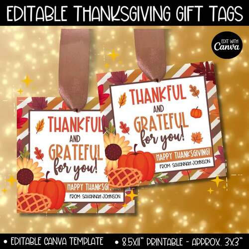 Thanksgiving Fall Treat Tags, Student Teacher Appreciation Staff Goodie ...