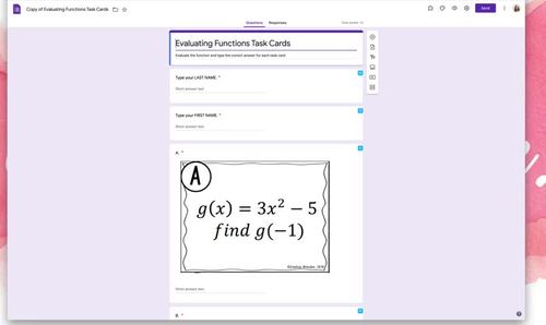 Evaluating Functions Digital Task Cards by Lindsay Bowden - Secondary Math