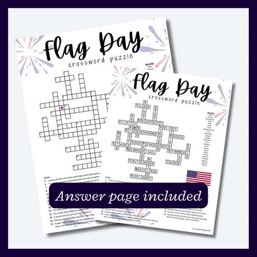 Flag Day crossword puzzle. Great cross word puzzle for parties. Grade 4+