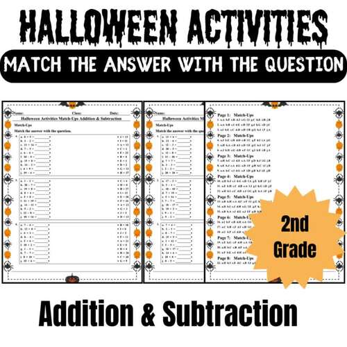 Halloween Math Worksheets | Addition & Subtraction Match the Answer ...