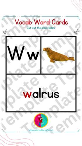 Kindergarten Vocabulary Cards | Letter W | Phonics | Writing | Reading