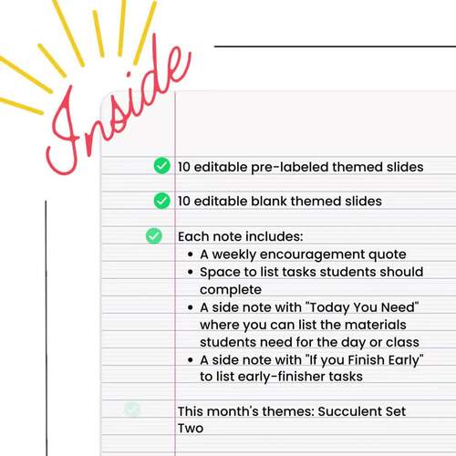Google Slides Template - Editable Daily Agenda Slides - Succulent Theme ...
