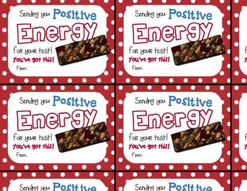 Energy Bar/ Granola Bar Testing Motivation Tag- Sending you Positive ...