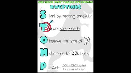 Reading Test Strategies Anchor Chart Posters T-REX STOMP | TpT
