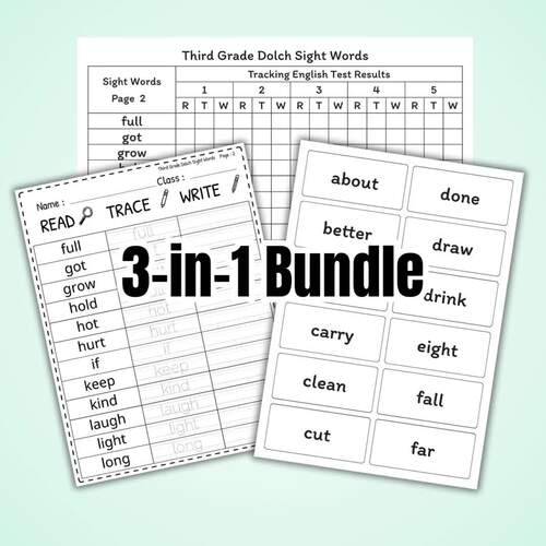 Dolch Sight Words for 3rd Grade Bundle: Read, Trace, Write, Flashcards ...