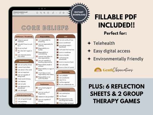 100 Core Beliefs Worksheet - Therapists Help Clients to Identify Their ...