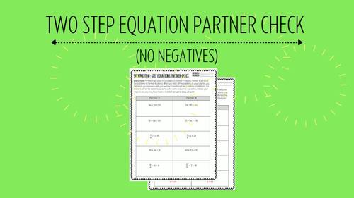 Two-Step Equation Partner Check Worksheet (NO NEGATIVES!) - With Answer ...