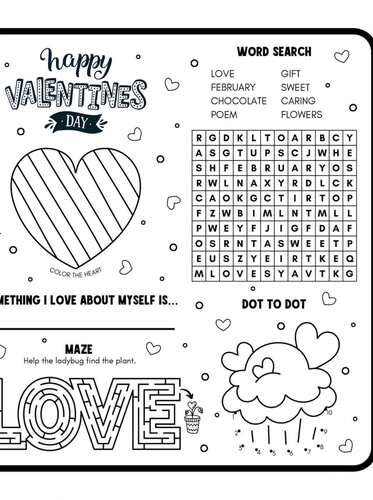 Valentine’s Day Activity Mat, Puzzle Games Riddle Tic Tac Toe Word Search