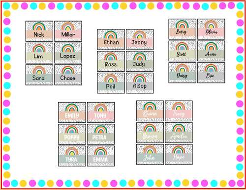 Printable Boho Neutral Spotty Rainbow Student Name Labels, Editable ...