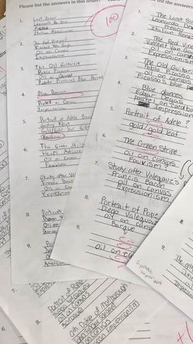 Exam Answer Sheets Art History Middle School Art High School Art