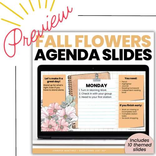 Daily Schedule Template Editable - Daily Agenda Slides - Fall Flowers Theme