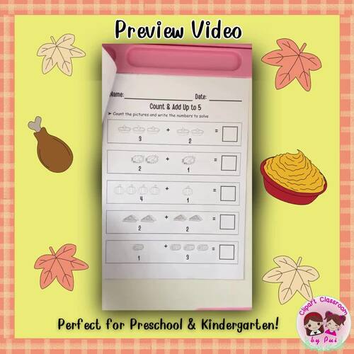 Thanksgiving Math Count & Add to 5 Activities by Clipart Classroom by Pui