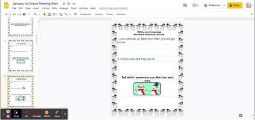 1st Grade Morning Work for Google Slides ™ January | Winter | Morning ...
