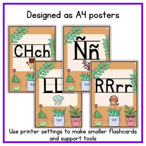 Spanish Alphabet Posters Plant Theme Decor Spanish Flashcards K- 5th Grade