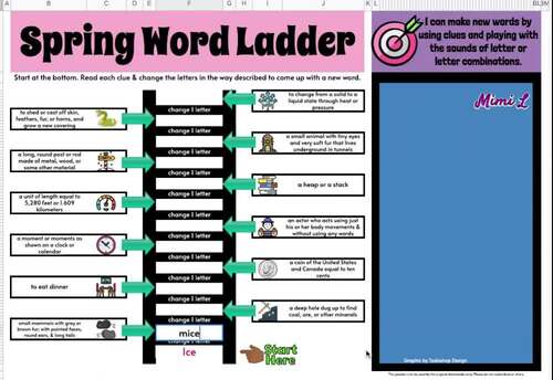 Spring Word Ladder Pixel Art for Spelling & Vocabulary - 3 Levels w ...