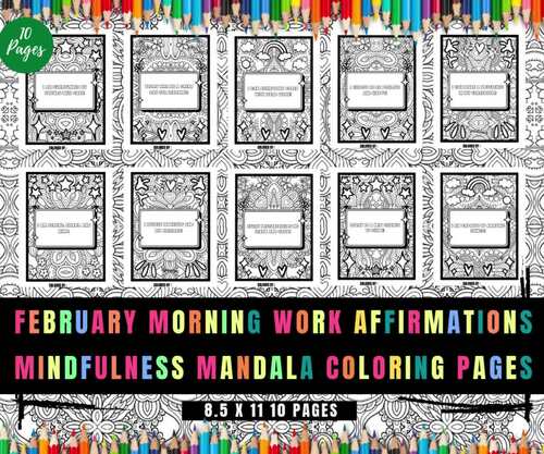 February Morning Work Encouraging Affirmations Coloring Pages, No Prep