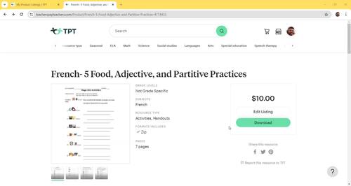 French- 5 Food, Adjective, and Partitive Practices by Sr and Monsieur ...