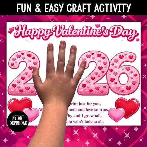 2026 Valentines Day Handprint Craft, Preschool Kindergarten Heart Love ...
