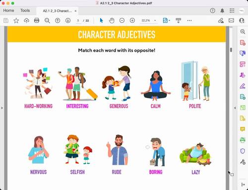 ESL Elementary Lesson: Learn Character Adjectives by ESL Class Workshop