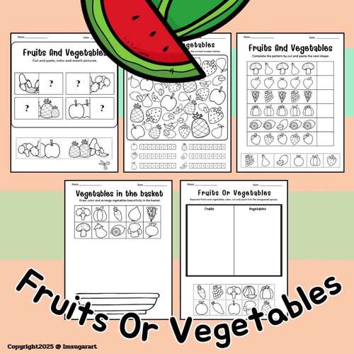 Fruits & Vegetables Counting, Matching, Cutting & Coloring | 10 Fun ...