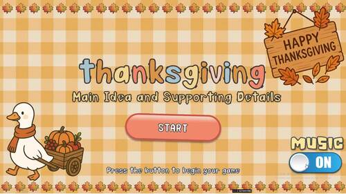 Thanksgiving Main Idea and Supporting Details Game Show Reading Activity