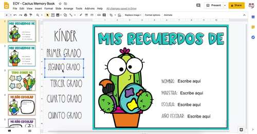 Digital Memory Book | SPANISH | Cactus by MM Bilingual | TPT