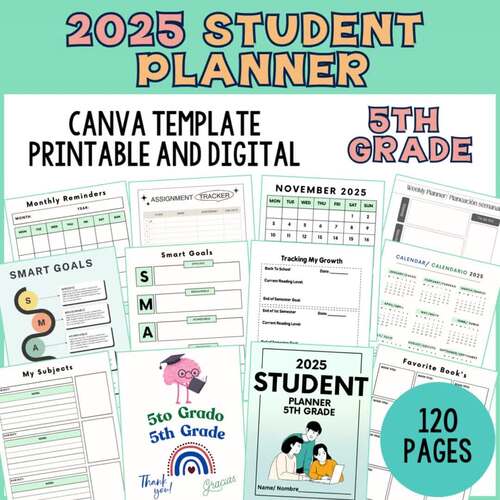 Editable 2025 Student Planner | 5th Grade Printable & Digital Canva ...