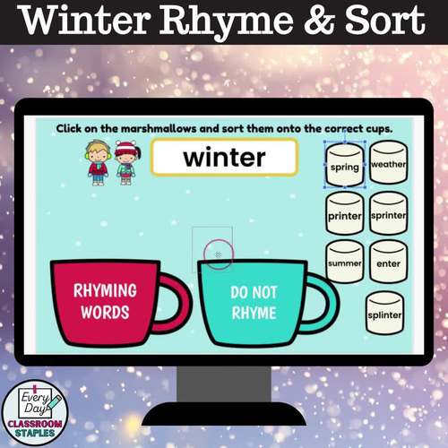 Winter Rhyme and Sort Worksheets and Digital Rhyming Activities | TPT