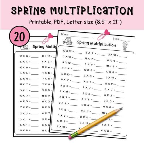 Spring Multiplication Practice worksheets | 3rd grade | 40 pages