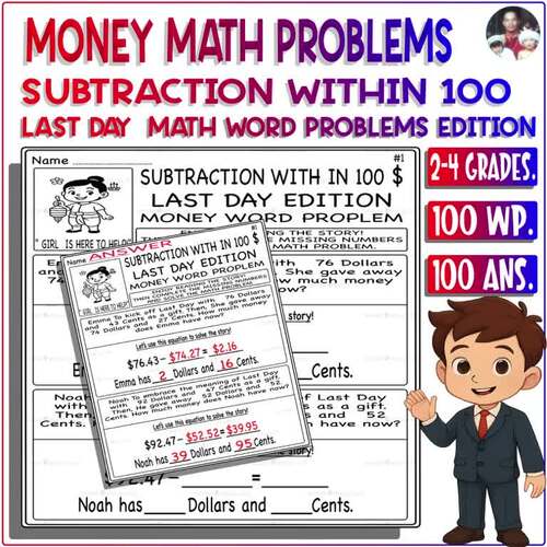 Last Day Math Money Word Problems Subtraction Within 100 - Learn Easy ...