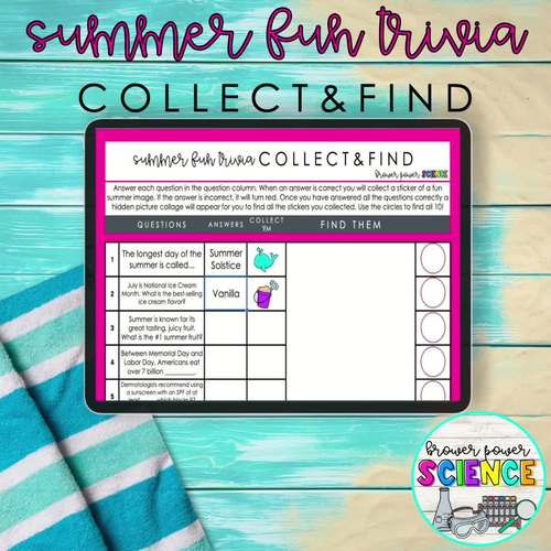 Summer Trivia Collect and Find End of Year Activity by Brower Power Science