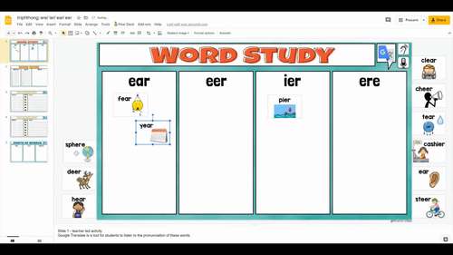 Digital Word Study | Vowel Triphthong EAR, EER and IER | Google Slides ...