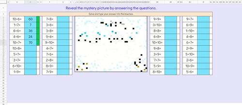 Digital Math Pixel Art Mystery Picture 3rd Grade Multiplication Facts 6-10