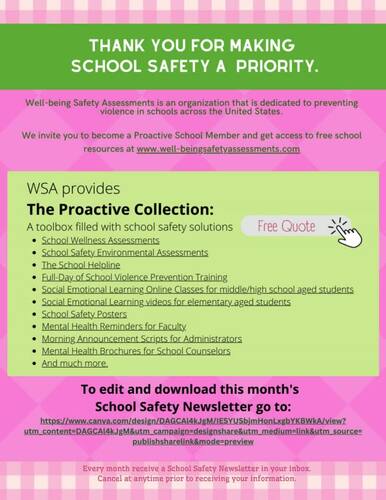 Editable School Newsletter May 2024 by Well-being Safety Assessments