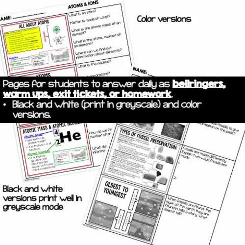 NGSS 6-8 Science Warm Ups Bundle, Physical Science Life Science Earth ...