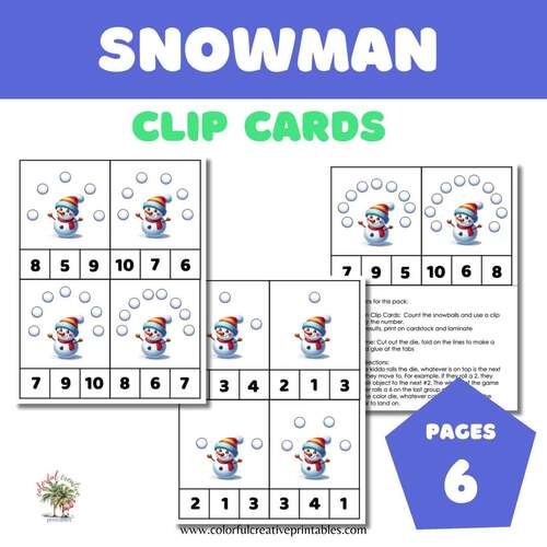 Snowman Clip Cards with Dice Game by Colorful Creative Printables
