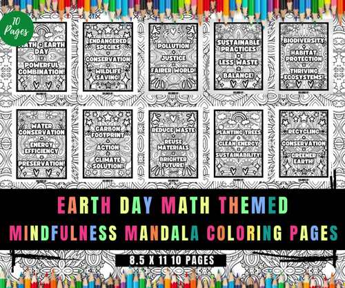 Earth Day Math Themed Facts, Mindfulness Mandala Coloring Pages, No Prep