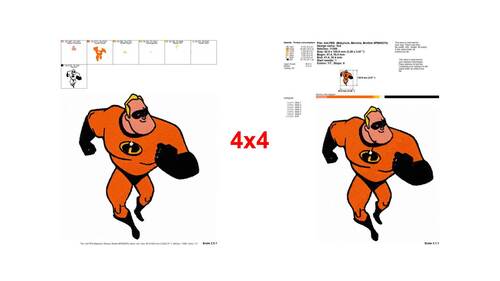 Mr Incredible superhero character embroidery designs for Disney Pixar ...