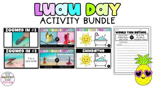 Hawaiian Beach Luau Day Activities Bundle | Would You Rather + Zoomed ...