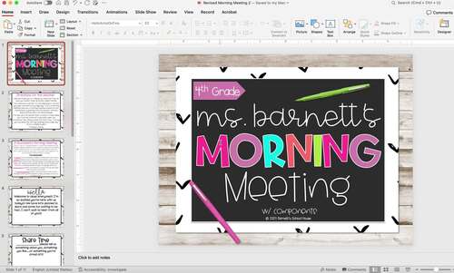 Morning Meeting Slides w/ Guide Editable in Power Point- Management Tool