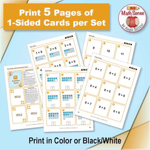 7s 8s 9s Addition Facts with Models: 3 Math Card Games & Activities ...